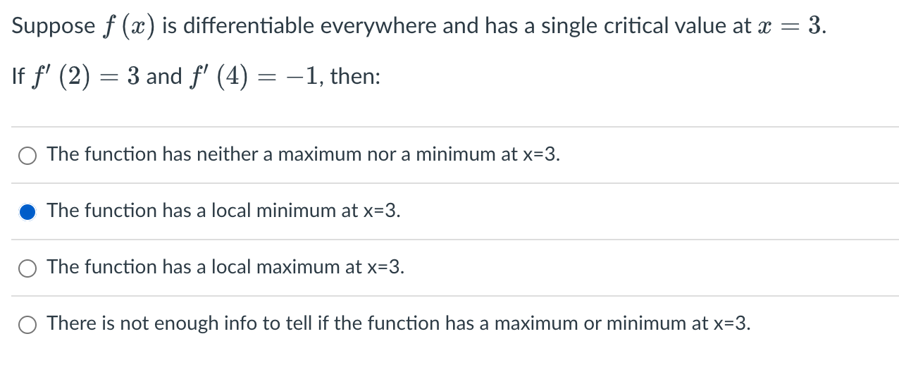 Solved Suppose f(x) ﻿is differentiable everywhere and has a | Chegg.com