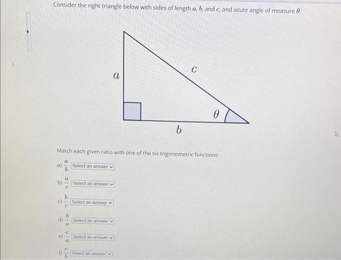 Solved Consider the right triangle below with sides of | Chegg.com
