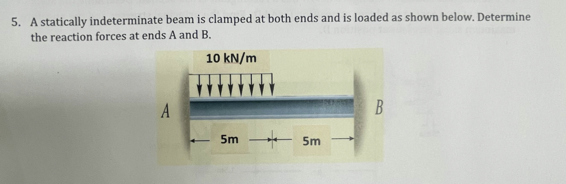 Solved 5. ﻿A statically indeterminate beam is clamped at | Chegg.com