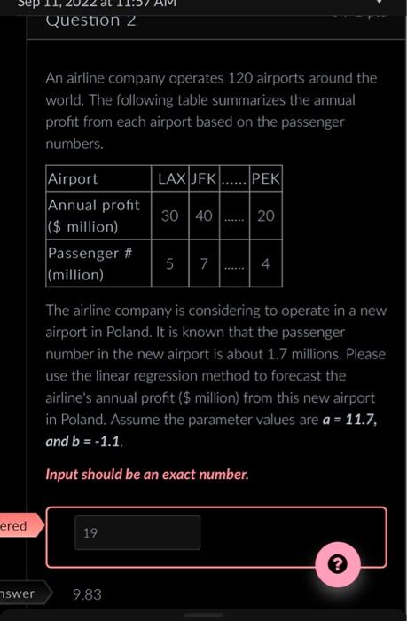 Solved An airline company operates 120 airports around the | Chegg.com