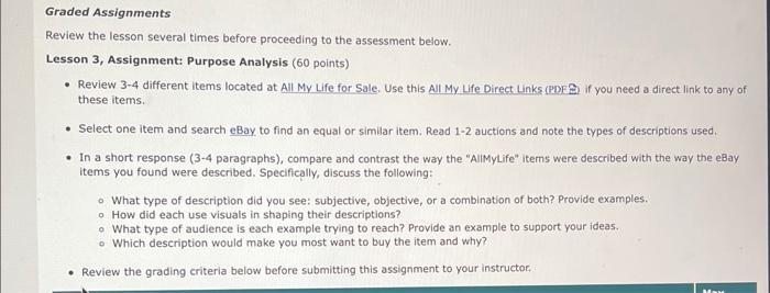 Graded Assignments Review the lesson several times | Chegg.com