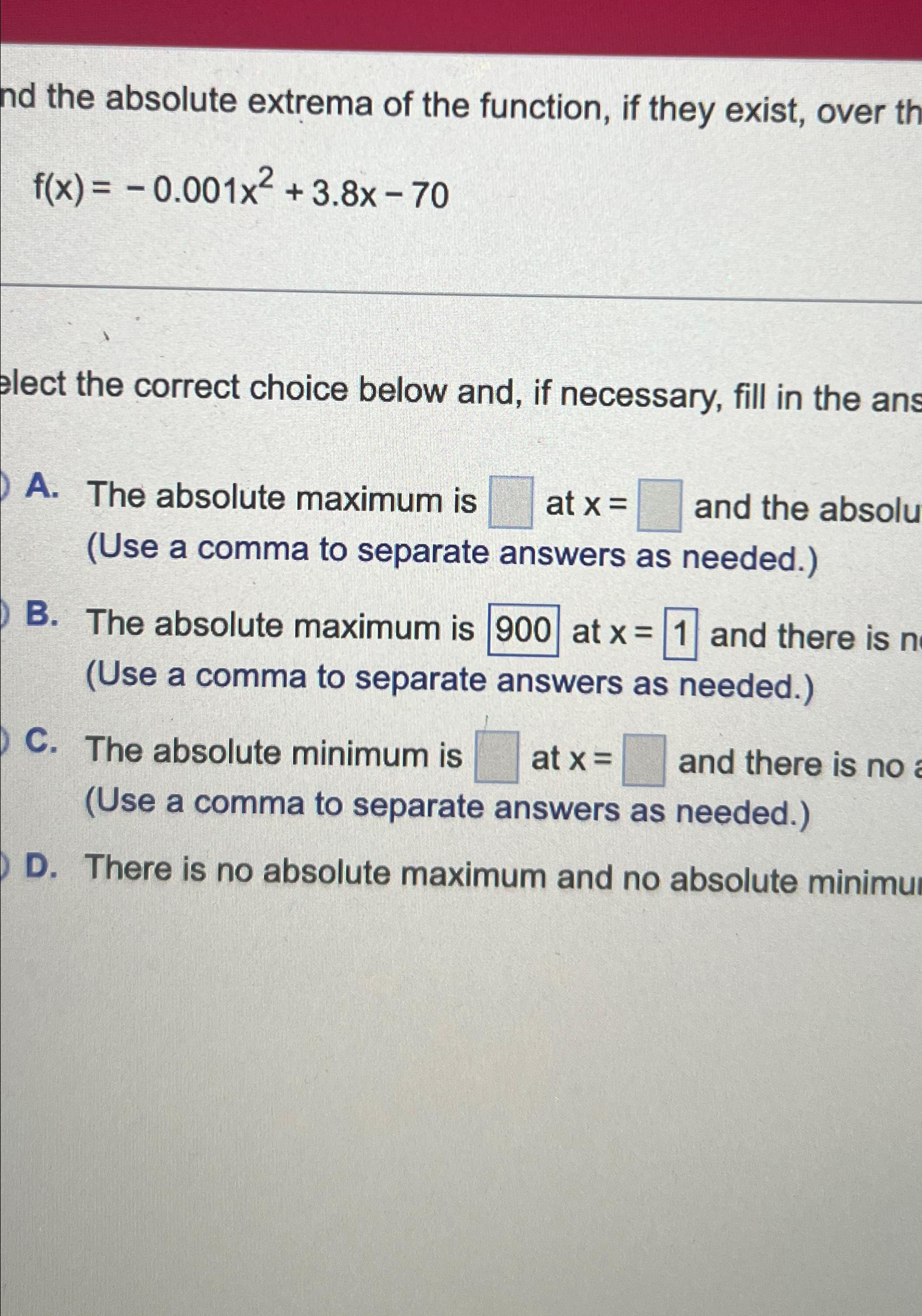 Solved nd the absolute extrema of the function, if they | Chegg.com