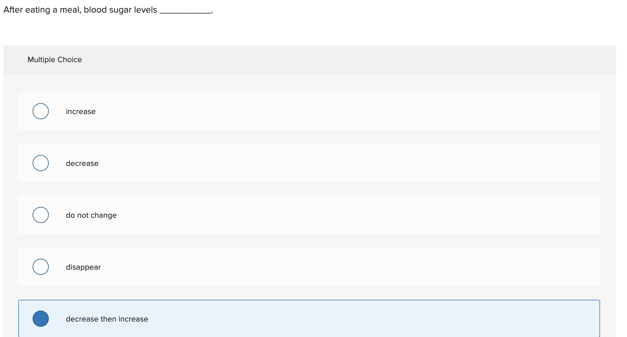 Solved After eating a meal, blood sugar levelsMultiple | Chegg.com