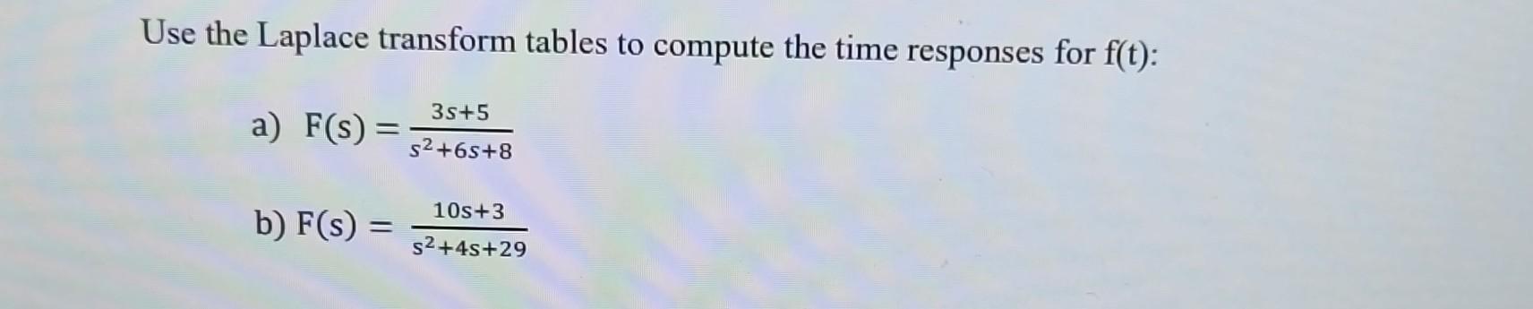 Solved Use the Laplace transform tables to compute the time | Chegg.com