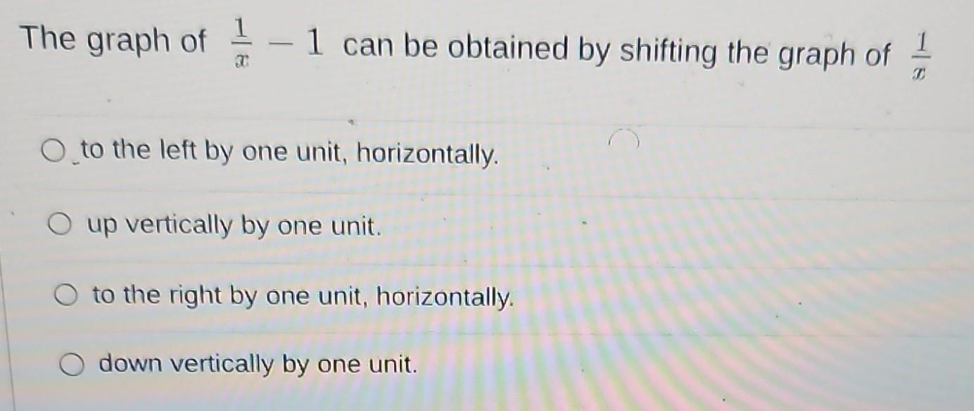 Solved The graph of x−11 can be obtained by shifting the | Chegg.com