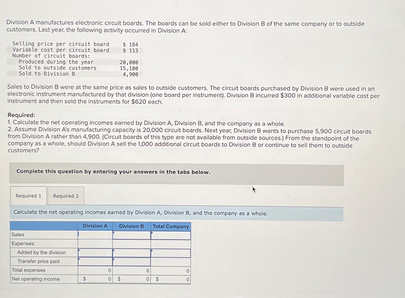 Solved Division A manufactures electronic circuit boards. | Chegg.com