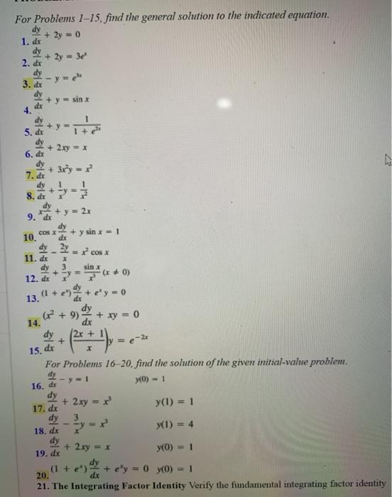 Solved For Problems 1-15. find the general solution to the | Chegg.com