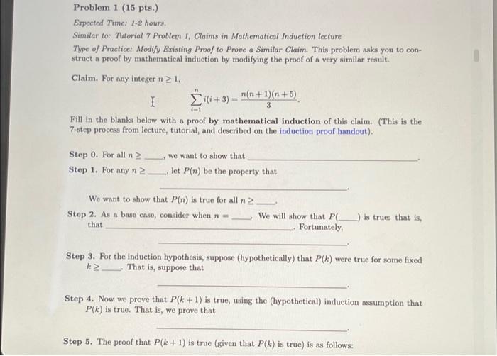Solved Problem 1 (15 pts.) Expected Time: 1-2 hours. Similar | Chegg.com
