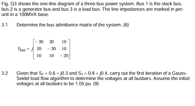 Solved Fig. Q3 ﻿shows the one-line diagram of a three-bus | Chegg.com