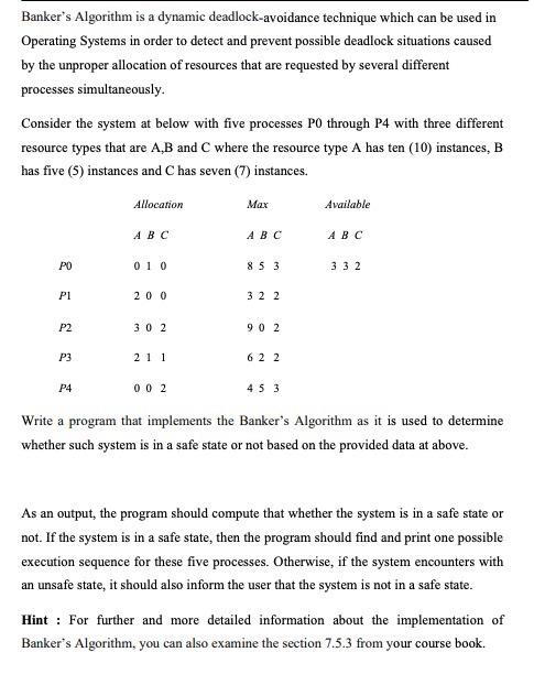 Solved Banker's Algorithm is a dynamic deadlock-avoidance | Chegg.com