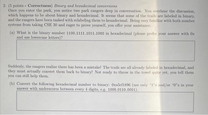 Solved 2. (5 points - Correctness) Binary and hexadecimal | Chegg.com