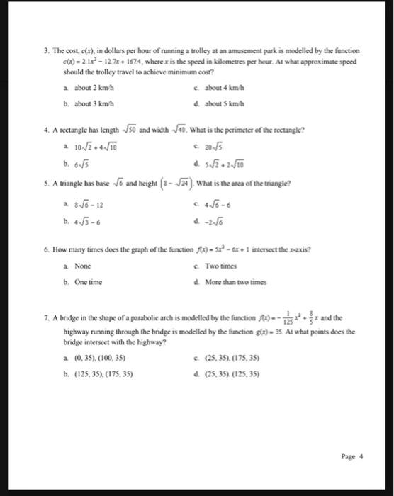 Solved MCF3M/MCR3U1-JA/JB BALC Test 3 Chapter 3 Quadratic | Chegg.com