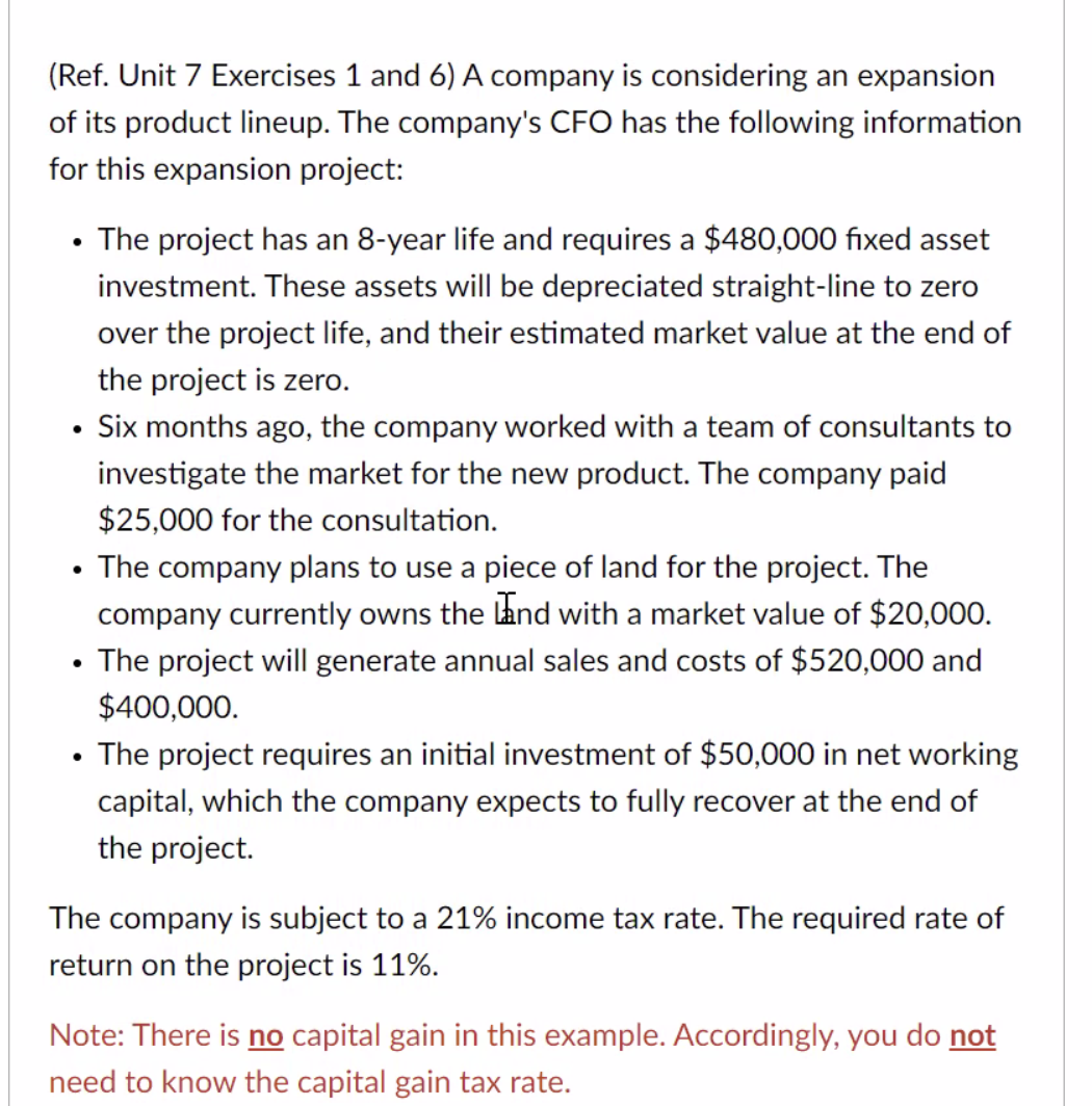 Solved (Ref. ﻿Unit 7 ﻿Exercises 1 ﻿and 6) ﻿A company is | Chegg.com