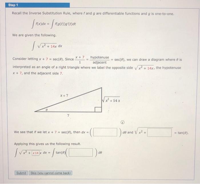 Solved Step 1 Recall the Inverse Substitution Rule, where | Chegg.com