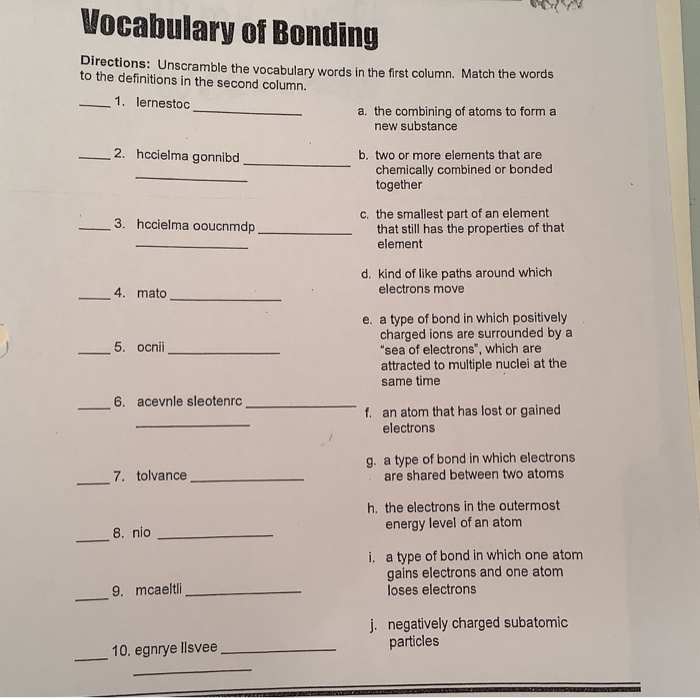 Solved Vocabulary of Bonding Directions: Unscramble the | Chegg.com