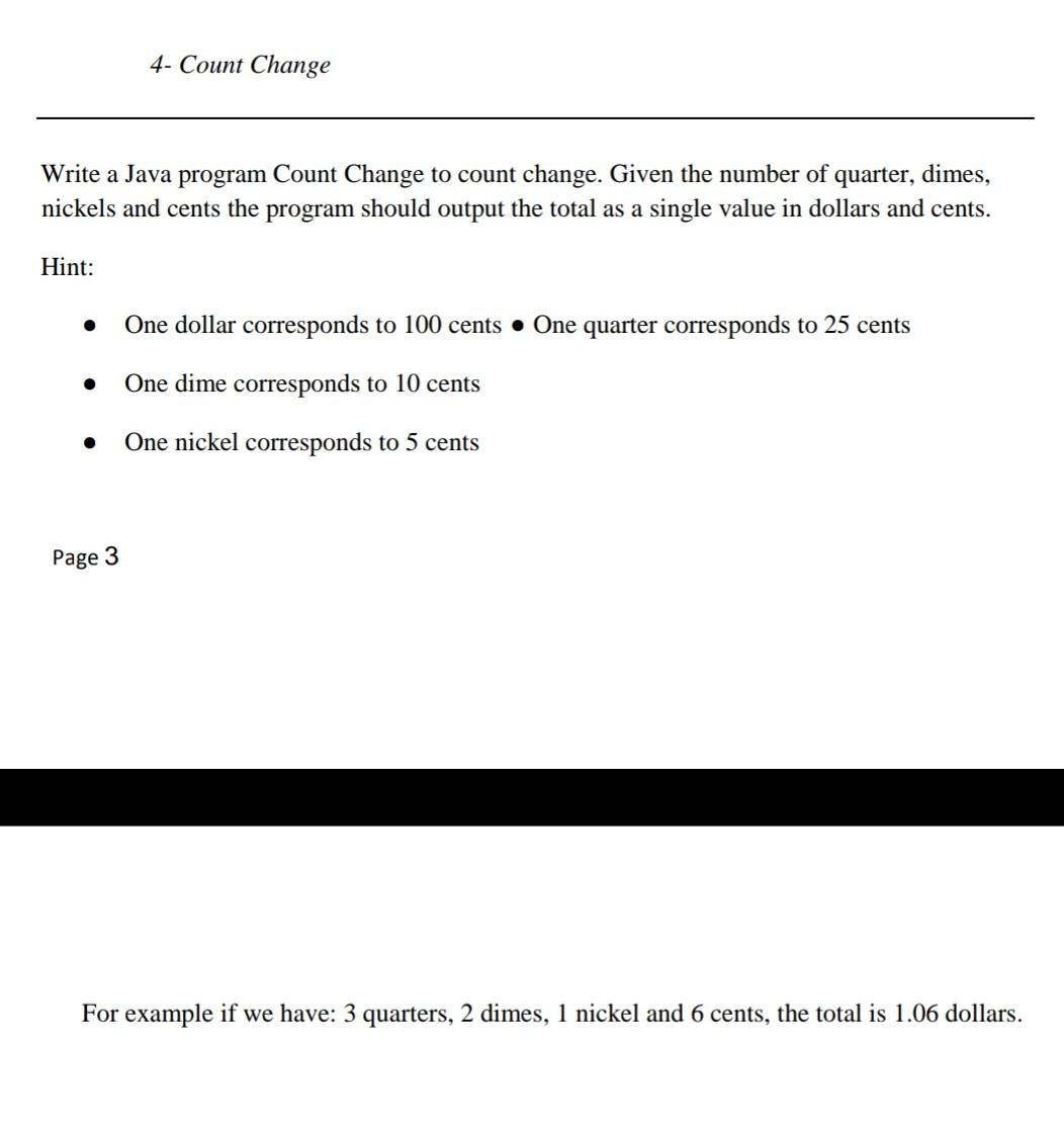Solved 4- Count Change Write a Java program Count Change to | Chegg.com