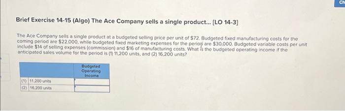 Solved Brief Exercise 14-15 (Algo) The Ace Company sells a | Chegg.com