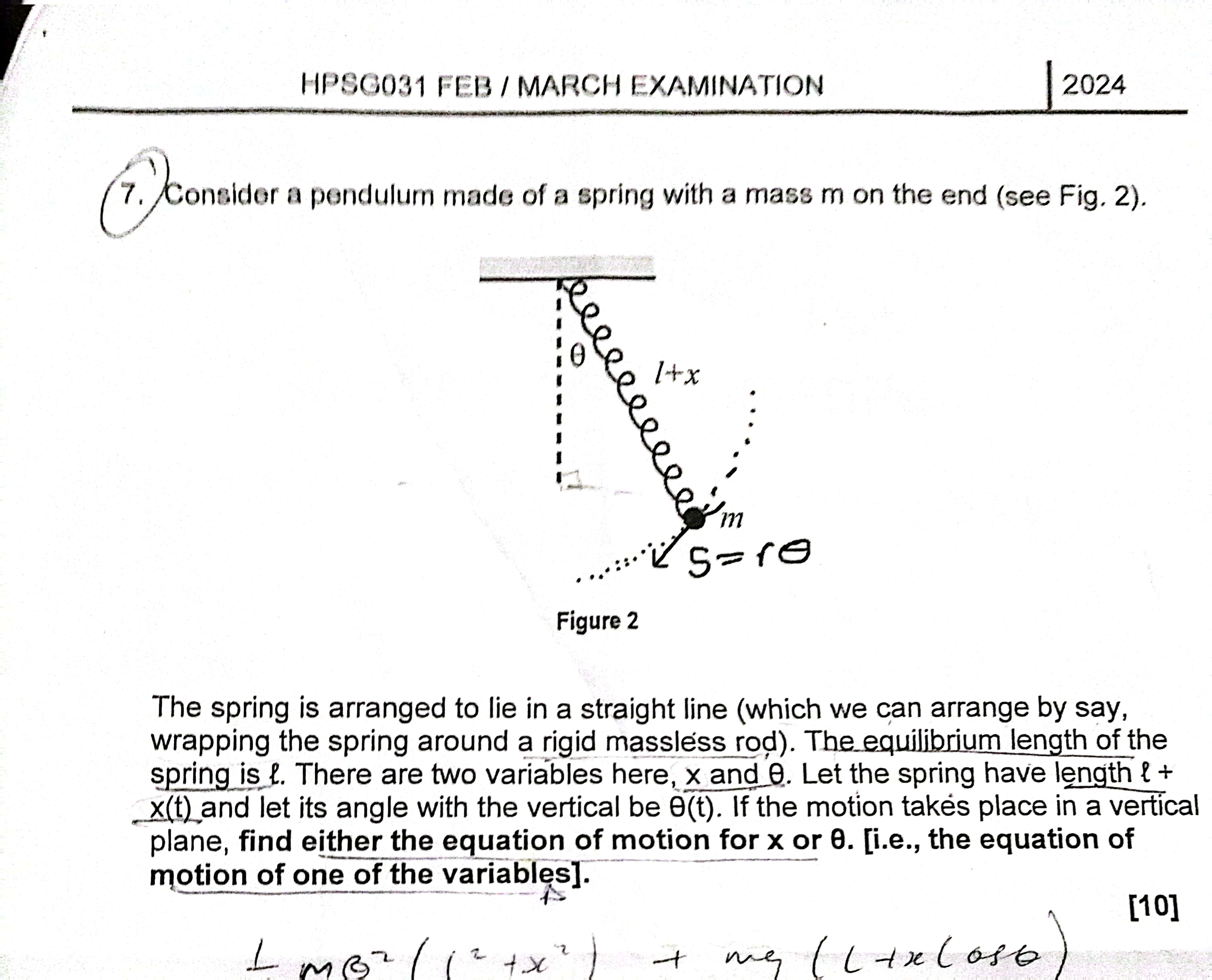 Solved Consider a pendulum made of a spring with a mass m | Chegg.com