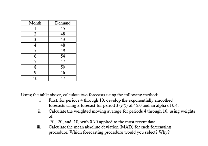 Using the table above, calculate two forecasts using | Chegg.com