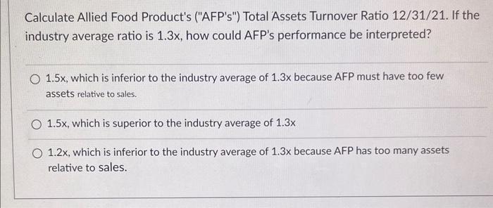Solved Calculate Allied Food Product's ("AFP's") Total | Chegg.com