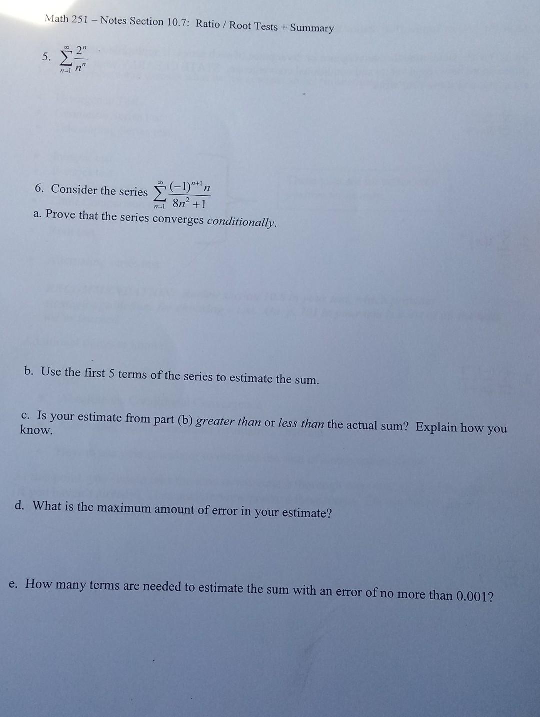 Solved Math 251 Notes Section 10 7 Ratio Root Tests