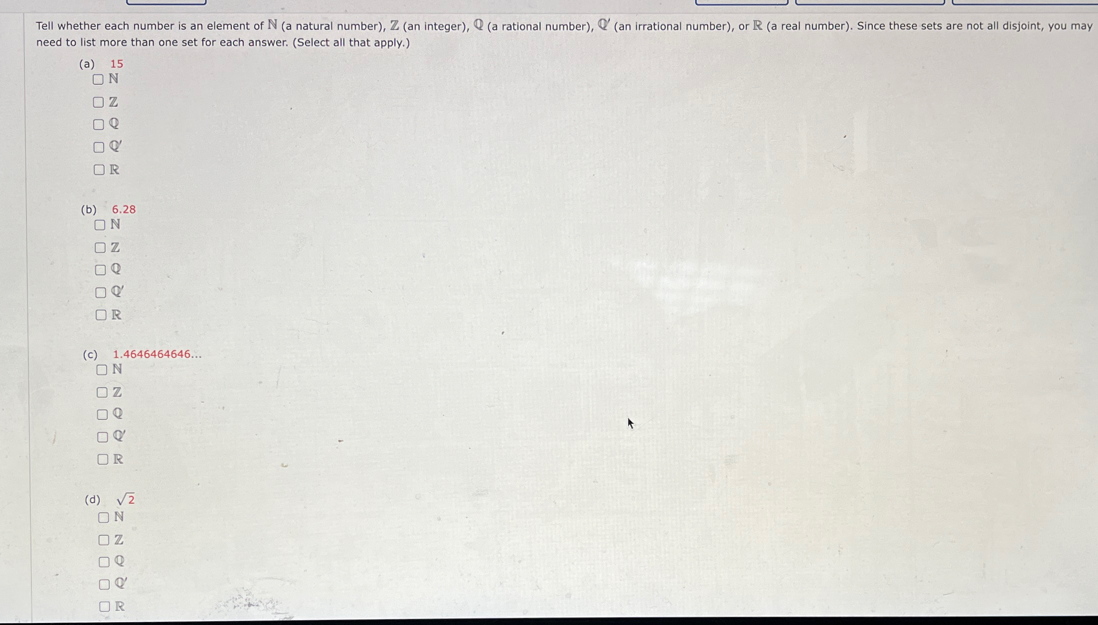 Solved need to list more than one set for each answer. | Chegg.com