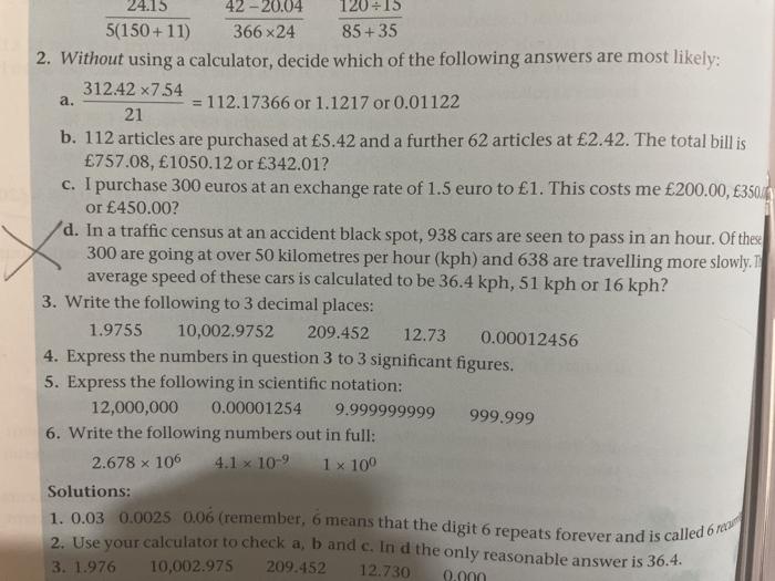 Solved a. 24.15 42 -20.04 120-15 5(150+11) 366 x 24 85+35 2. | Chegg.com