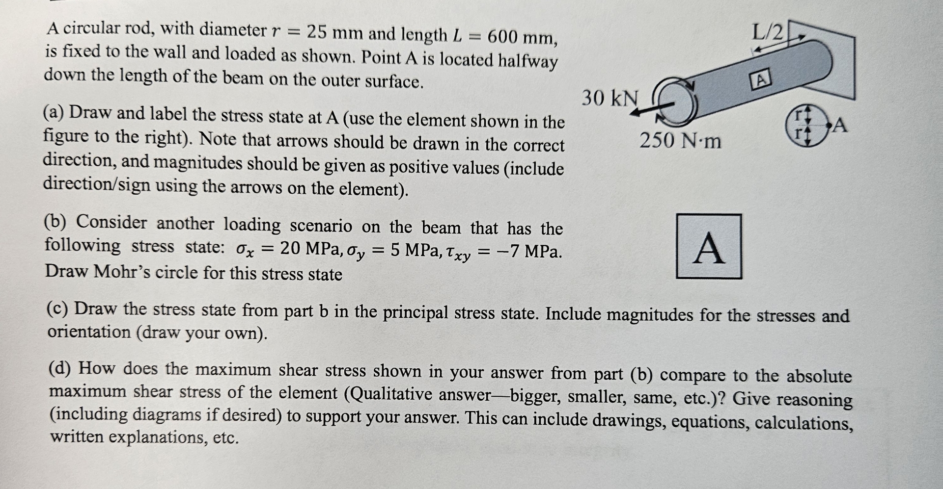 Solved A circular rod, with diameter r=25mm ﻿and length | Chegg.com
