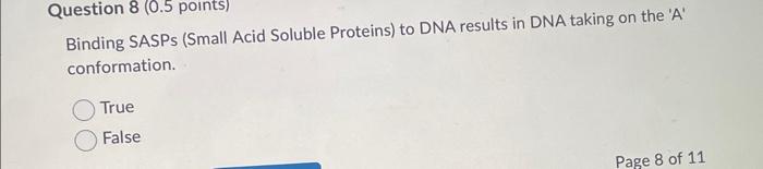 Solved Binding SASPs (Small Acid Soluble Proteins) to DNA | Chegg.com