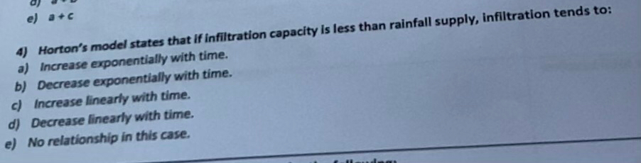 Solved Horton's model states that if infiltration capacity | Chegg.com