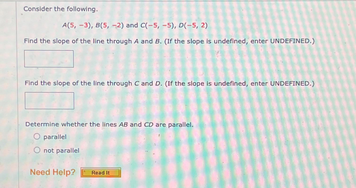 Solved Consider the following.A(5,-3),B(5,-2) ﻿and | Chegg.com