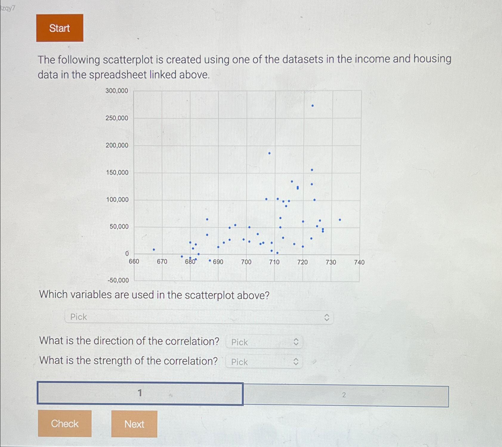 Solved StartThe following scatterplot is created using one | Chegg.com Solved StartThe following scatterplot is created using one | Chegg.com