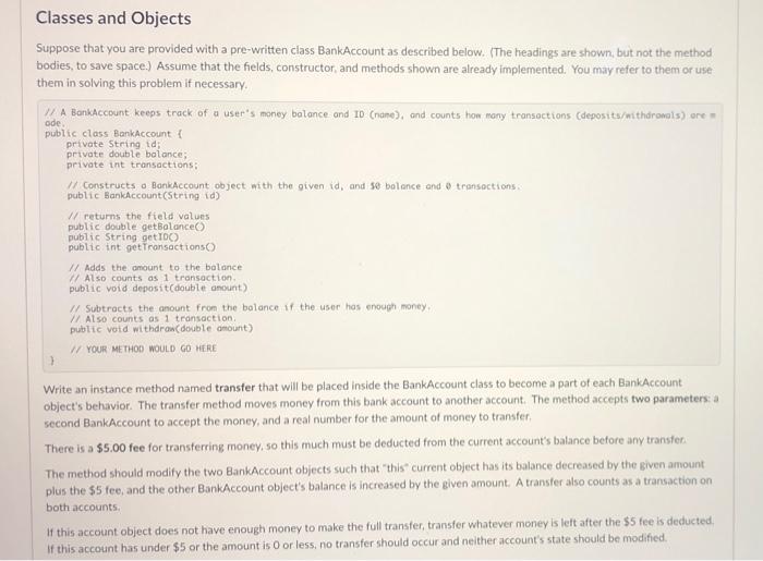 Solved Classes and Objects Suppose that you are provided | Chegg.com