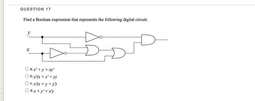 Solved QUESTION 17 Find a Boolean expression that represents | Chegg.com