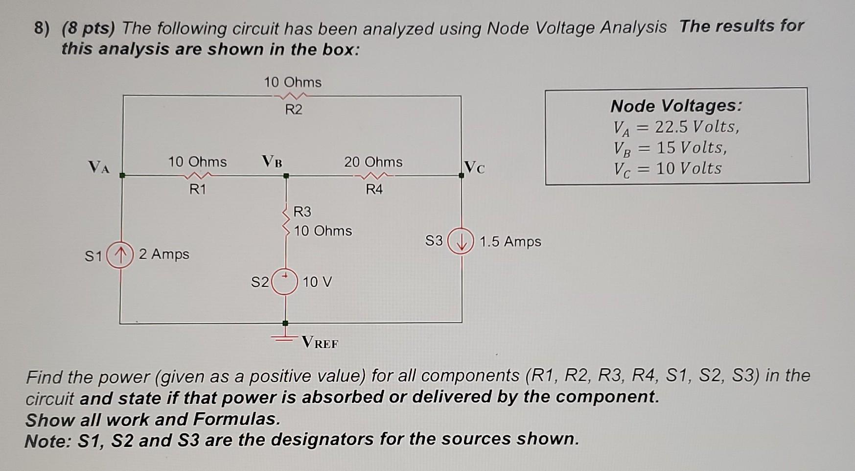 Solved 8) (8 pts) The following circuit has been analyzed | Chegg.com