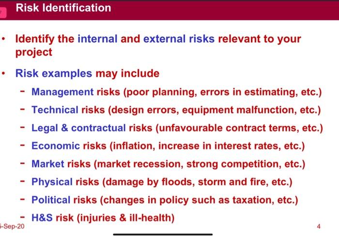 Solved Risk Identification • Identify the internal and | Chegg.com