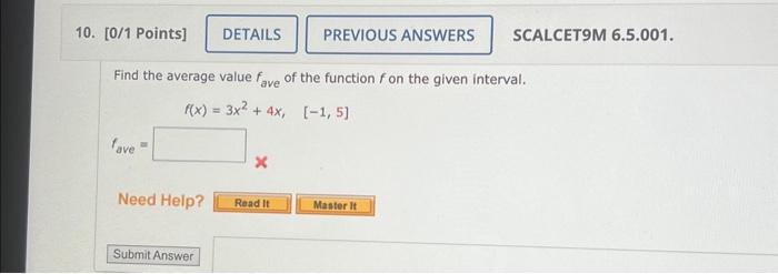 Solved Find the average value fave of the function f on the | Chegg.com