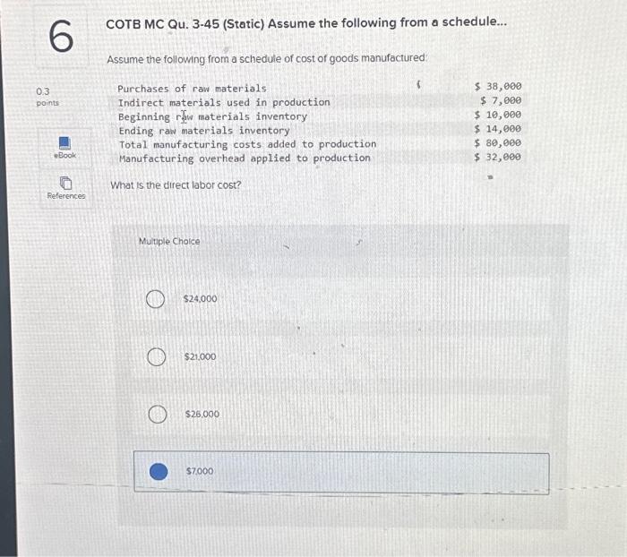 Solved COTB MC Qu. 3-45 (Static) Assume the following from a | Chegg.com
