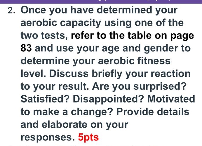 Solved Once you have determined your aerobic capacity using | Chegg.com