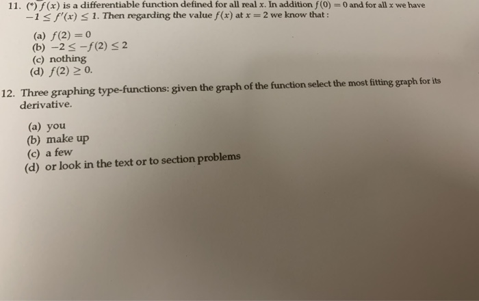 Solved 11. (*) f(x) is a differentiable function defined for | Chegg.com