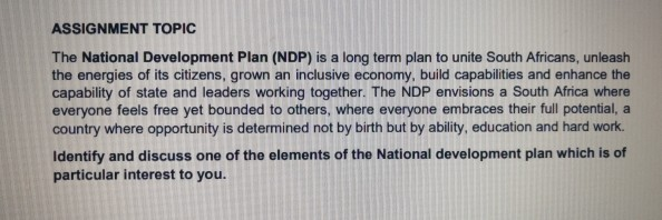 Solved ASSIGNMENT TOPIC The National Development Plan (NDP) | Chegg.com