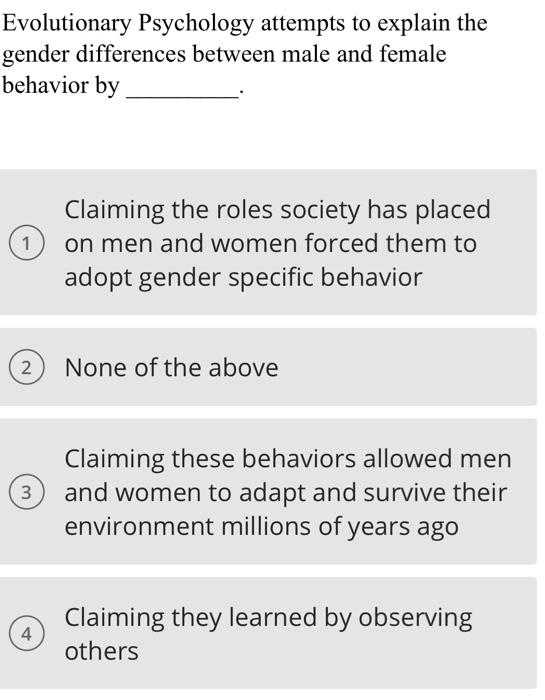 Solved Which theory proposed that gender differences are the | Chegg.com