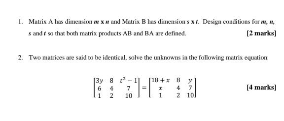 Solved 1. Matrix A has dimension m x n and Matrix B has | Chegg.com