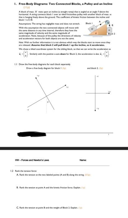 Solved 1. Free-Body Diagrams: Two Connected Blocks, a Pulley | Chegg.com