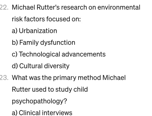 Solved Michael Rutter's research on environmental risk | Chegg.com
