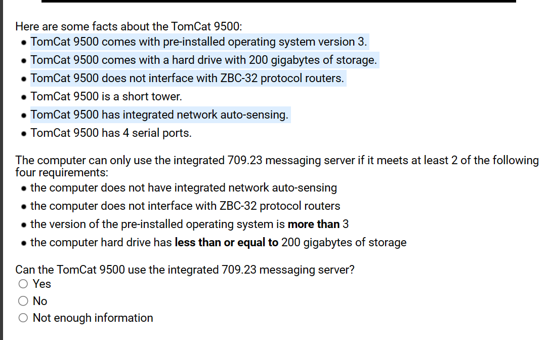 Solved Here are some facts about the TomCat 9500:TomCat 9500 | Chegg.com