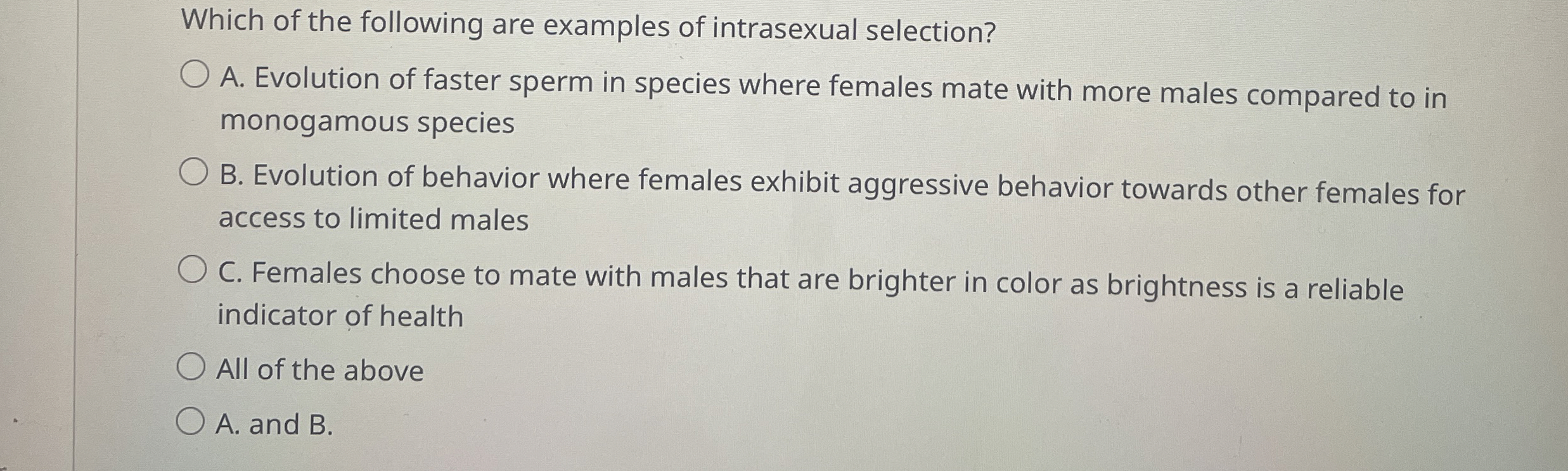 Solved Which of the following are examples of intrasexual | Chegg.com