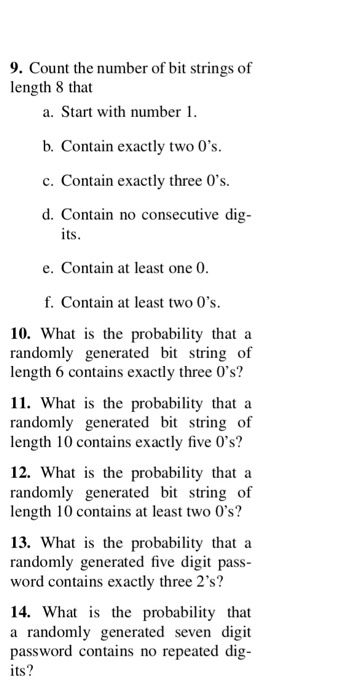 Solved 9. Count the number of bit strings of length 8 that | Chegg.com