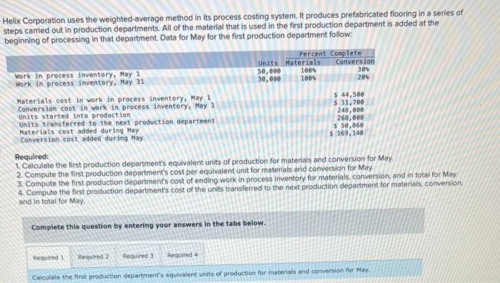 Solved Helix Corporation Uses The Weighted Average Method In 4617