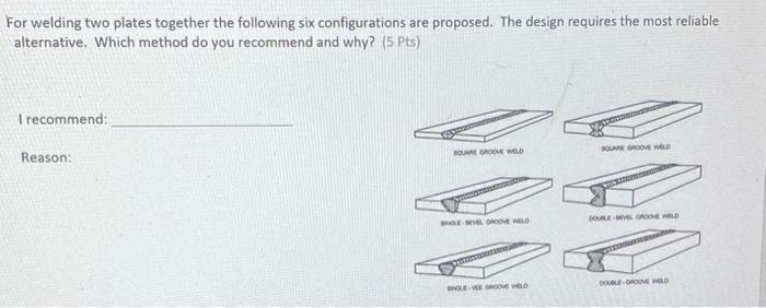 Solved For welding two plates together the following six | Chegg.com